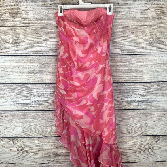 Xcite Prom | Dresses | Pink Asymmetrical Ruffle Strapless Silk Dress ...